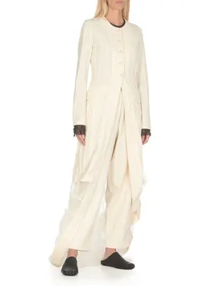 UMA WANG Layered Stripe Detail Single-breasted Coat - White