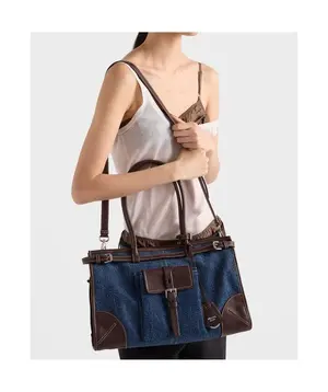 Prada Bonnie Large Denim And Leather Handbag