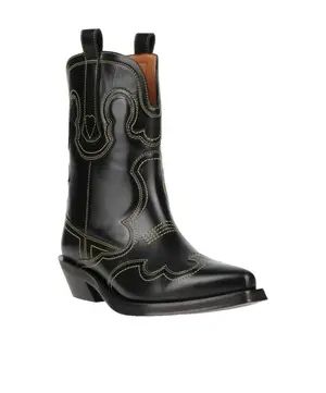 GANNI Leather Denim Ankle Boots