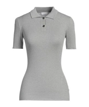 Brunello Cucinelli Metallic Knit Short-sleeve Polo Shirt - Gray