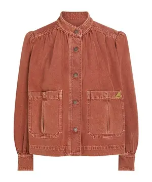 Chloé Denim Jacket With Stand Collar And Puff Sleeves - Brown