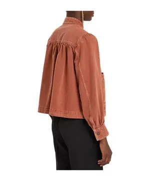 Chloé Denim Jacket With Stand Collar And Puff Sleeves - Brown