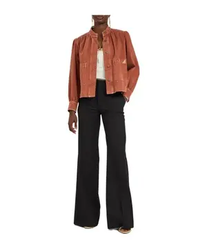 Chloé Denim Jacket With Stand Collar And Puff Sleeves - Brown