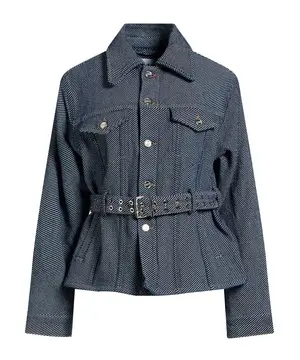 GANNI Stylish Striped Lace-up Coat - Black
