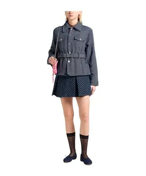 GANNI Stylish Striped Lace-up Coat