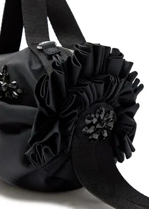 Simone Rocha Double Ribbon Rosette Mini Nylon Top Handle Bag - Black