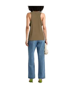 GANNI Solid Color Ribbed Sleeveless T-shirt