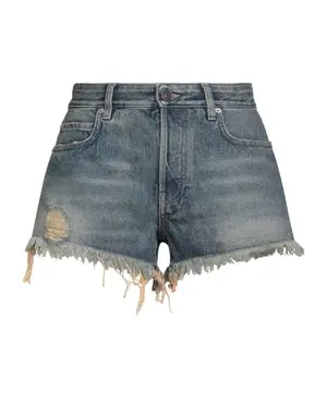 Balenciaga Dark Wash Frayed Hem Denim Shorts