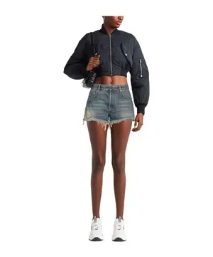 Balenciaga Dark Wash Frayed Hem Denim Shorts