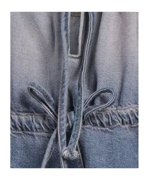 GANNI Square Neck Denim Top With Tassels
