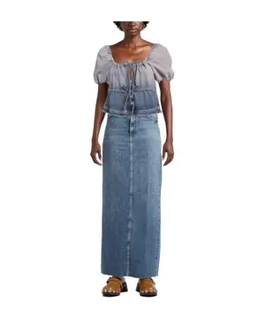 GANNI Square Neck Denim Top With Tassels
