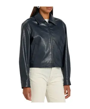Rag & Bone Krista Faux Leather Zip-up Jacket With Cuffed Sleeves - Black