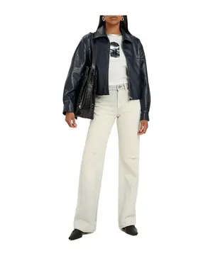 Rag & Bone Krista Faux Leather Zip-up Jacket With Cuffed Sleeves - Black