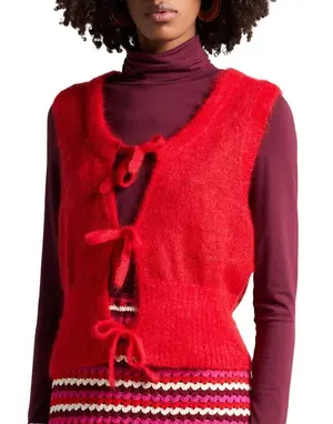 GANNI Sleeveless Knitted Vest - Red