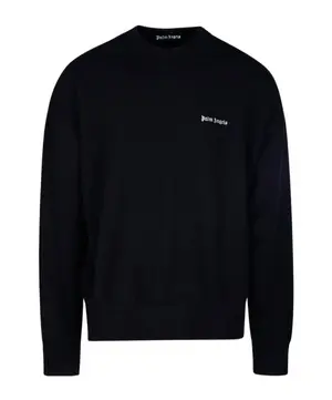 Palm Angels Logo Detailed Crewneck Sweatshirt - Black