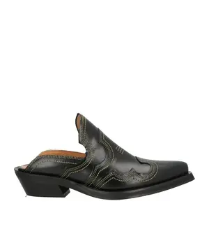 GANNI Leather Mules With Pointed Toe And Block Heel