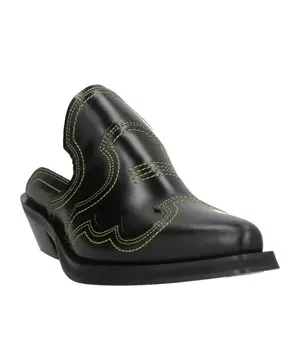 GANNI Leather Mules With Pointed Toe And Block Heel