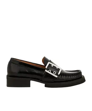 GANNI Patent Leather Loafers With Buckle Detail