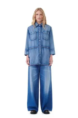 GANNI Denim Short Sleeve Shirt