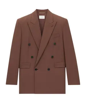 Saint Laurent Wool Gabardine Double-breasted Jacket - Brun