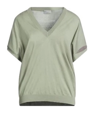 Brunello Cucinelli Short-sleeved V-neck Knitted Top - Gray