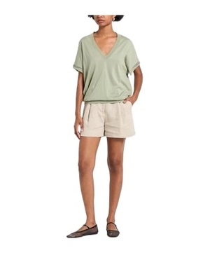 Brunello Cucinelli Short-sleeved V-neck Knitted Top With Metallic Trim