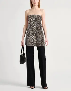 GANNI Leopard Print Strapless Tube Top With Belt