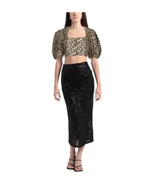 GANNI Leopard Print Square Neck Short Sleeve Top