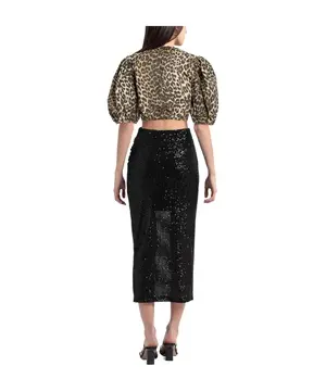 GANNI Leopard Print Square Neck Short Sleeve Top