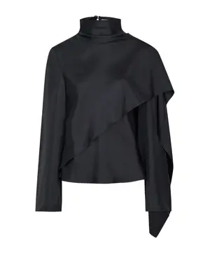 RÓHE Róhe High-Neck Asymmetrical Draped Silk Top Black