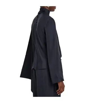 RÓHE High-neck Asymmetrical Draped Silk Top - Black