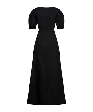 GANNI Elegant Solid Color Short Sleeve Midi Dress - Black