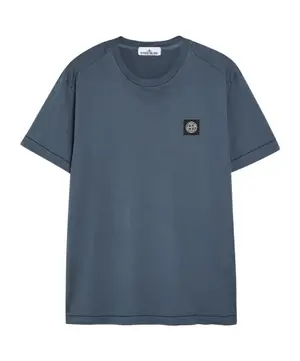 Stone Island Solid Colour Logo Cotton T-shirt - Blue