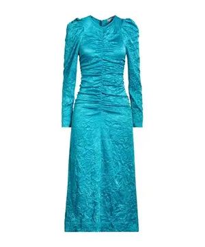GANNI Ruched Long Sleeve Midi Dress - Blue
