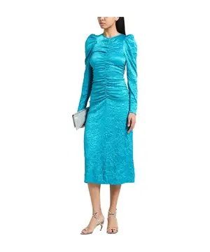 GANNI Ruched Long Sleeve Midi Dress