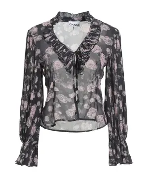 GANNI Floral Long-sleeved Shirt With Ruffle Detail