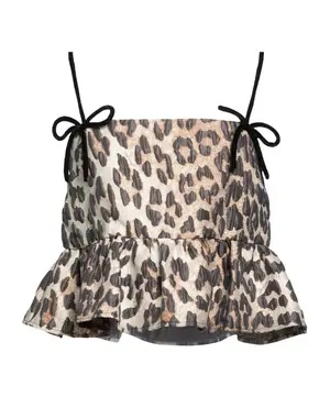 GANNI Leopard Print Cropped Camisole - Black