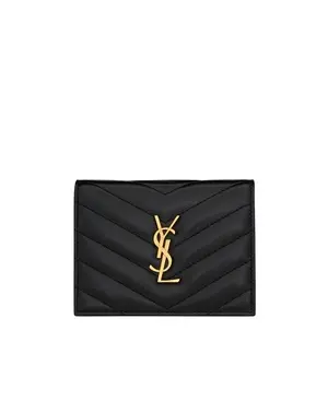 Saint Laurent Cassandre Matelassé Flap Card Case In Quilted Lambskin - Black