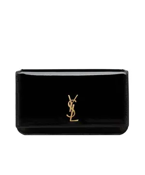 Saint Laurent Cassandre Phone Holder In Patent Leather - Black