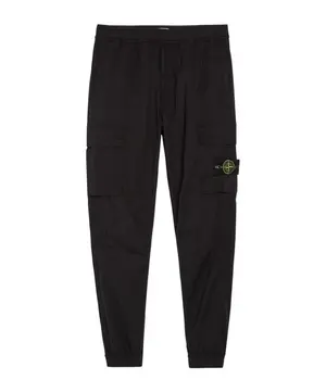 Stone Island Logo Stretch-cotton Cargo Trousers - Black