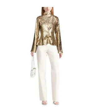 GANNI Long Sleeve Metallic Top