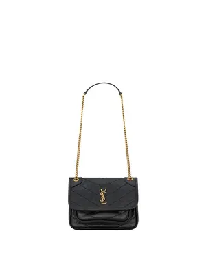 Saint Laurent Niki Baby In Vintage Leather With Chain Strap - Black