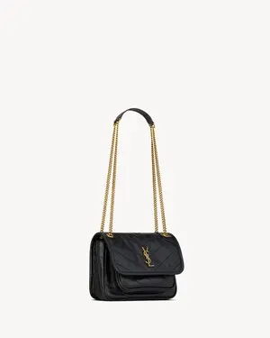 Saint Laurent Niki Baby In Vintage Leather With Chain Strap - Black