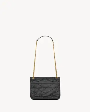 Saint Laurent Niki Baby In Vintage Leather With Chain Strap - Black