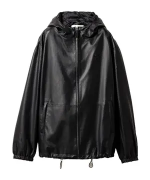 Miu Miu Nappa Leather Hoodie Jacket - Black