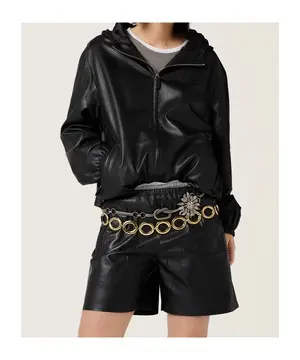 Miu Miu Nappa Leather Hoodie Jacket