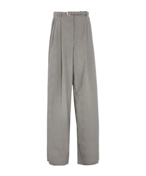 Sportmax Minimalist Loose-fit Plaid Dress Pants - Gray