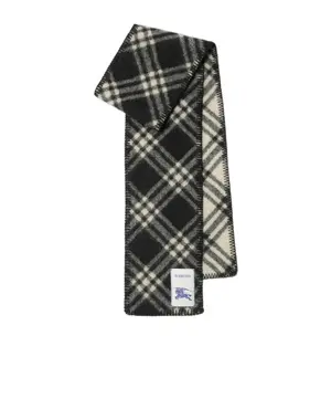 Burberry Narrow Check Wool Scarf - Black