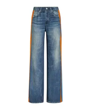 Rag & Bone Striped Denim-print Cotton Track Pants - Blue