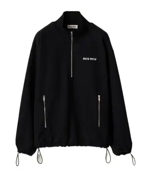 Miu Miu Oversized Cotton Fleece Sweatshirt With Embroidered Logo - Black